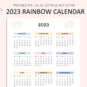 2023 Rainbow Calendar 2023 Printable Calendar 2023 Digital - Etsy