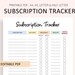 Editable Subscription Tracker Printable Subscription Log Subscription ...
