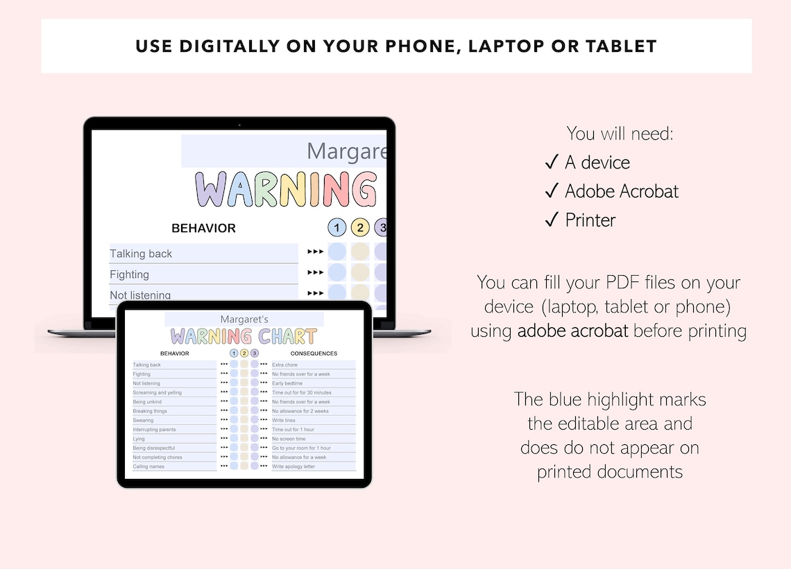 Children Warning Chart - Children Behavior Tracker - Consequences Chart ...