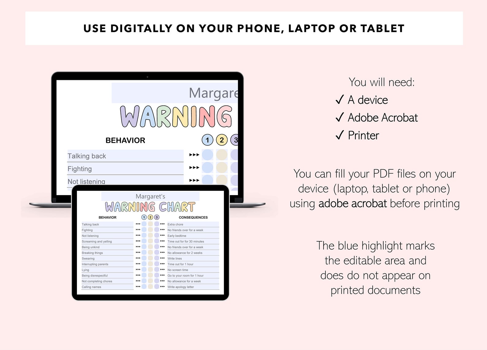 Children Warning Chart - Children Behavior Tracker - Consequences Chart ...