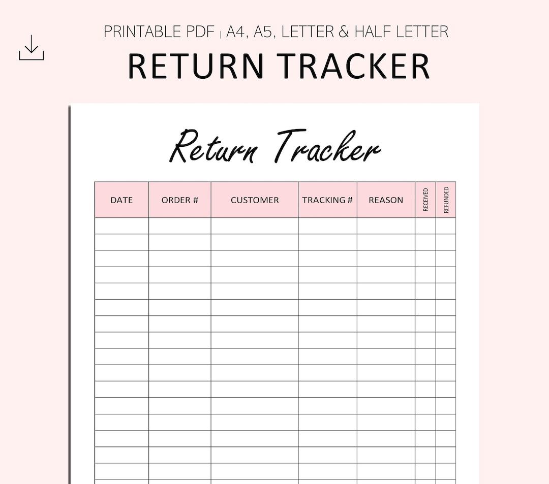 Return Tracker Printable Refund Tracker Store Sale Log Small Business ...