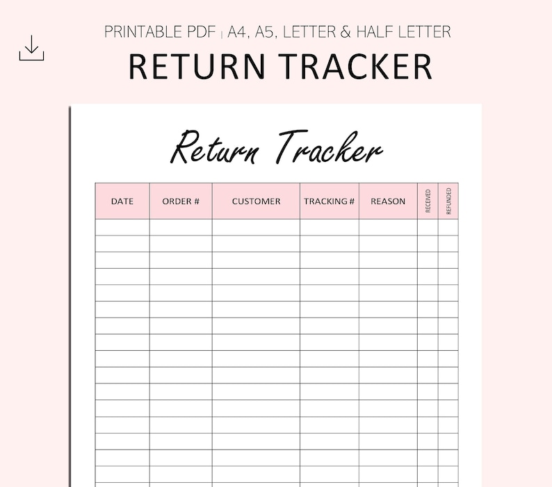 Return Tracker Printable Refund Tracker Store Sale Log | Etsy