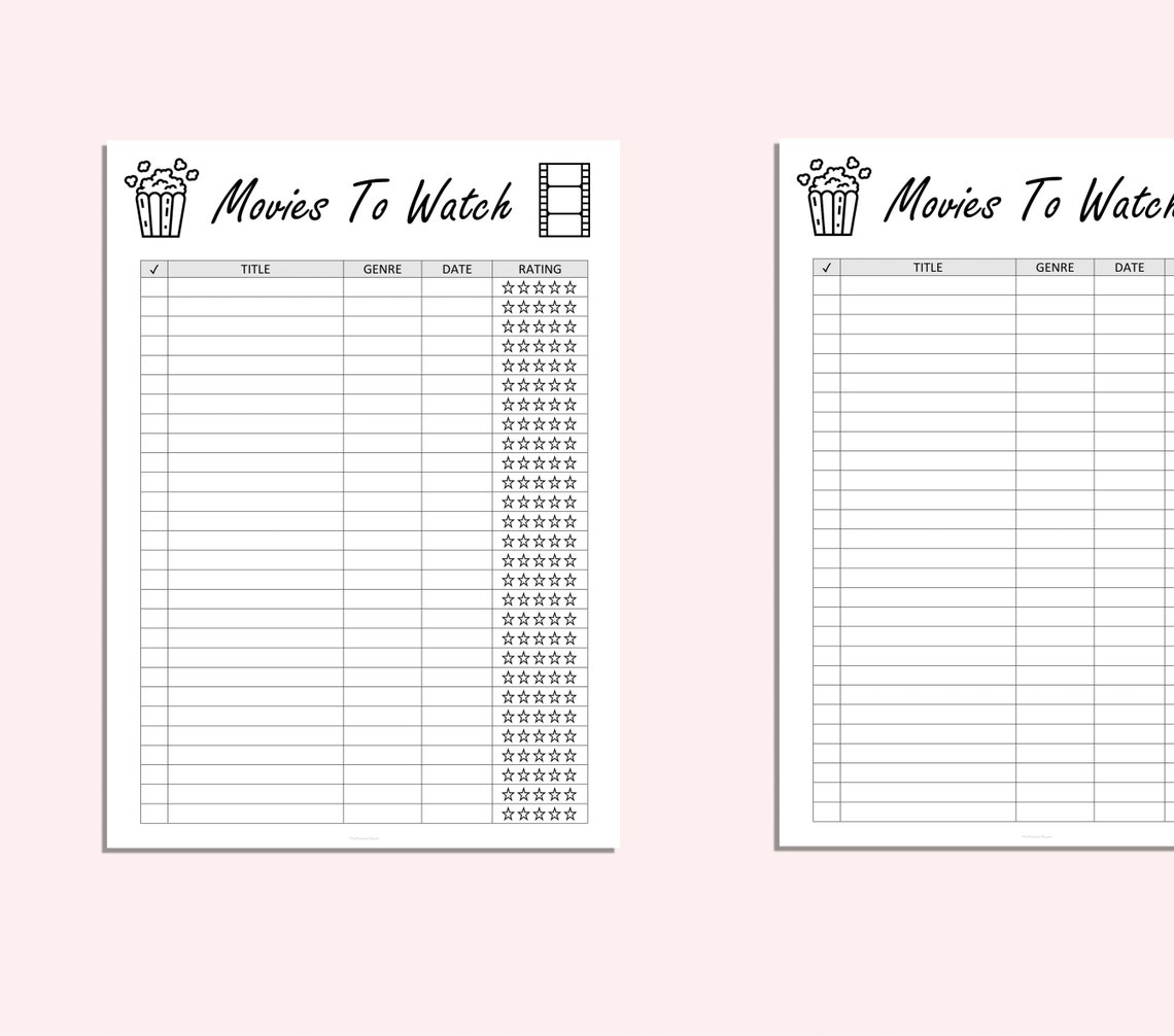 Movies to Watch List Movie Tracker Printable Movie List - Etsy UK