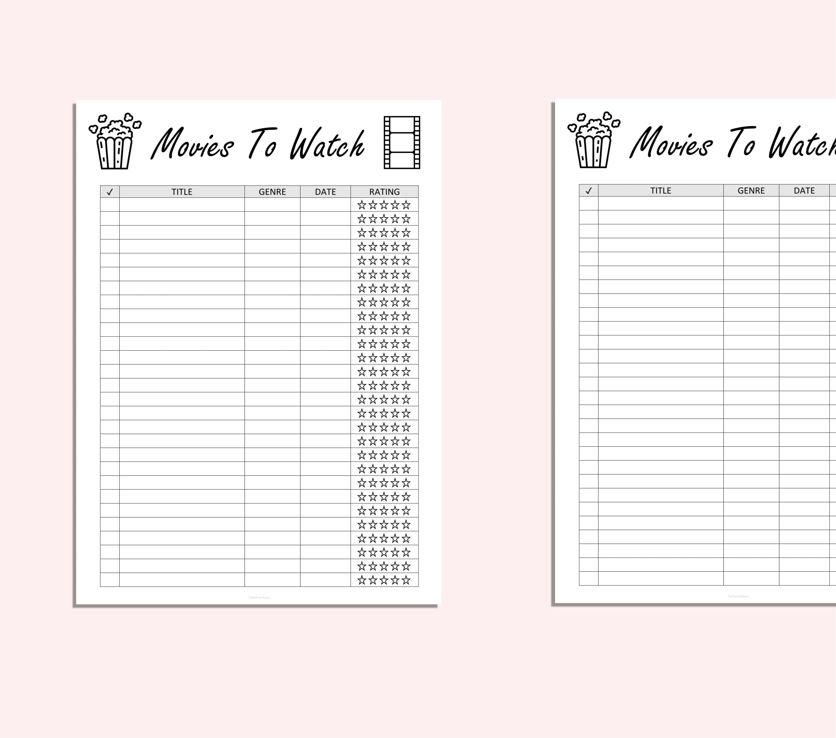 Movies to Watch List Movie Tracker Printable Movie List - Etsy
