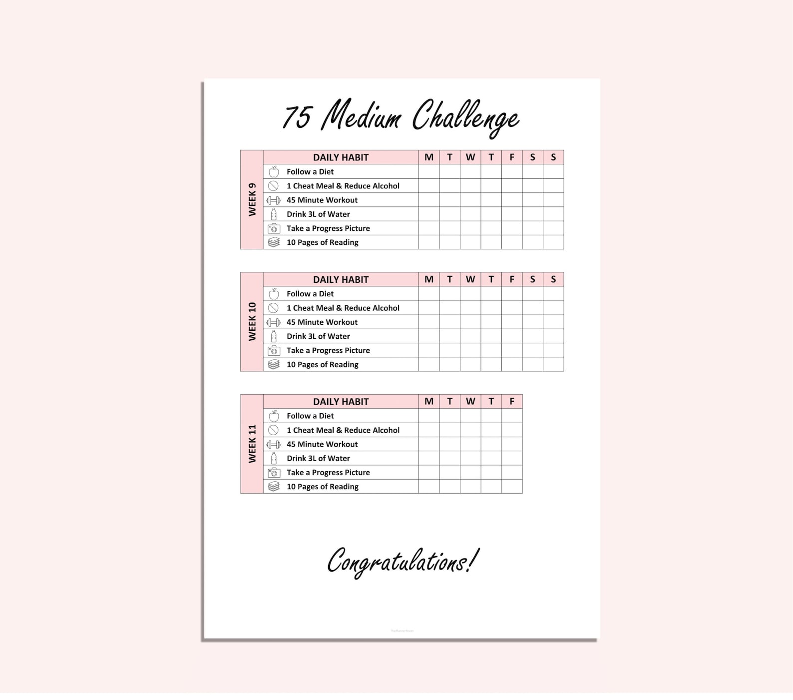75 Medium Challenge Tracker - 75 Challenge Printable - PDF - A4 - A5 ...
