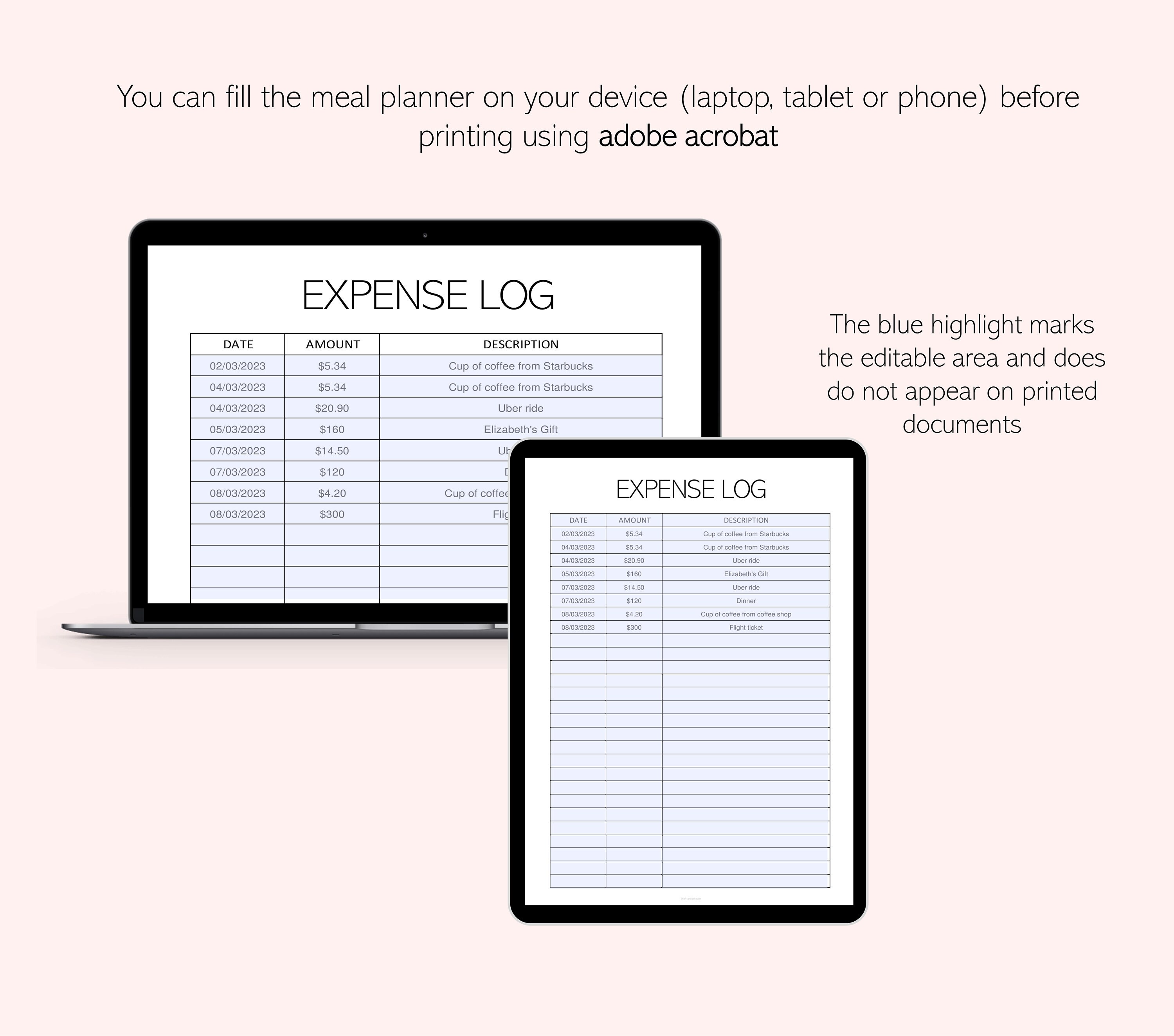 Expense Log Printable - Expense Tracker - Spending Sheet - Purchase Log ...