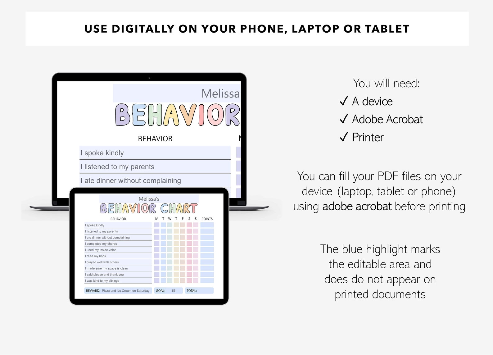 Behavior Chart - Children Behavior Tracker - Children Behavior Points ...