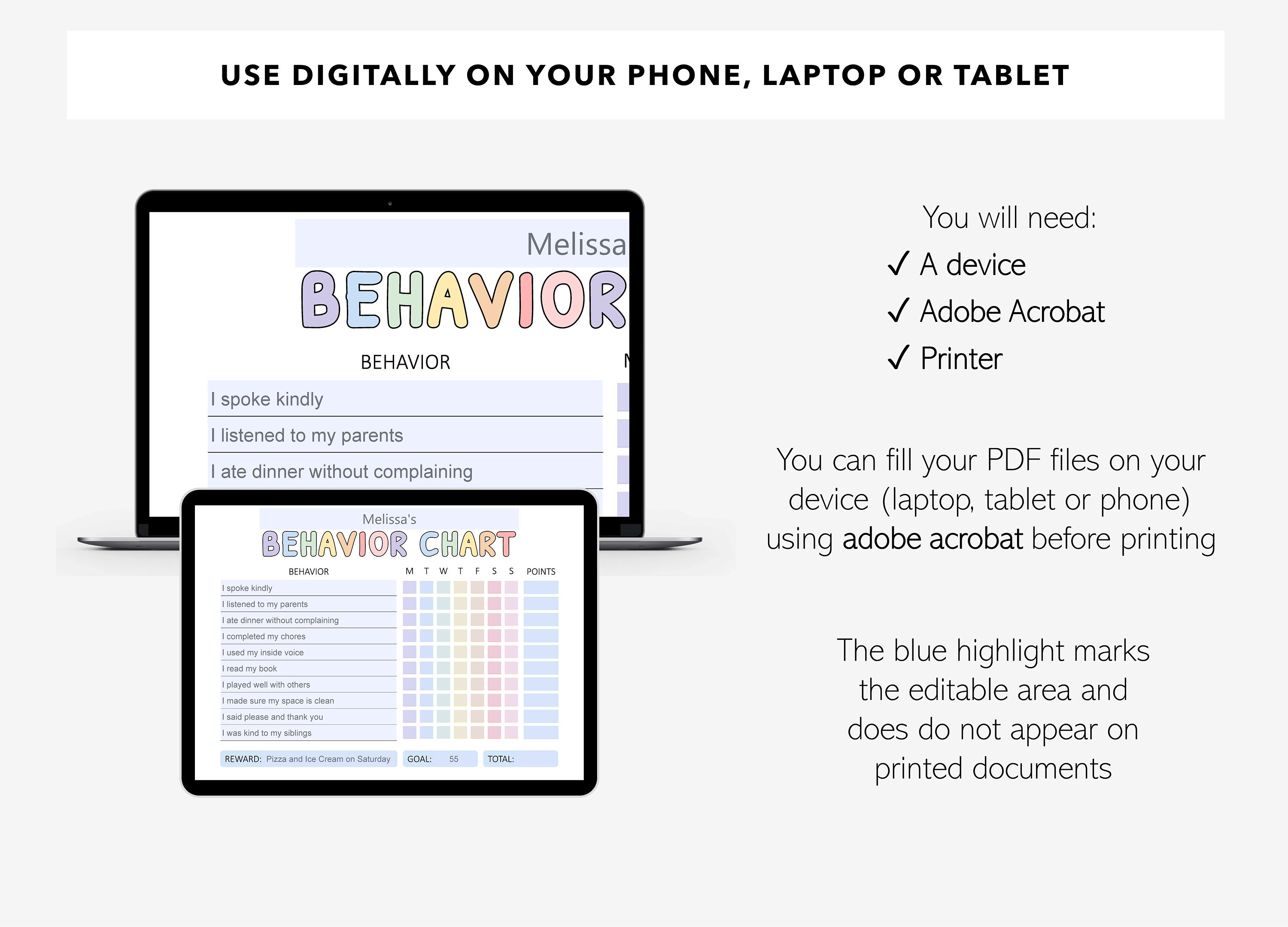 Behavior Chart - Children Behavior Tracker - Children Behavior Points ...