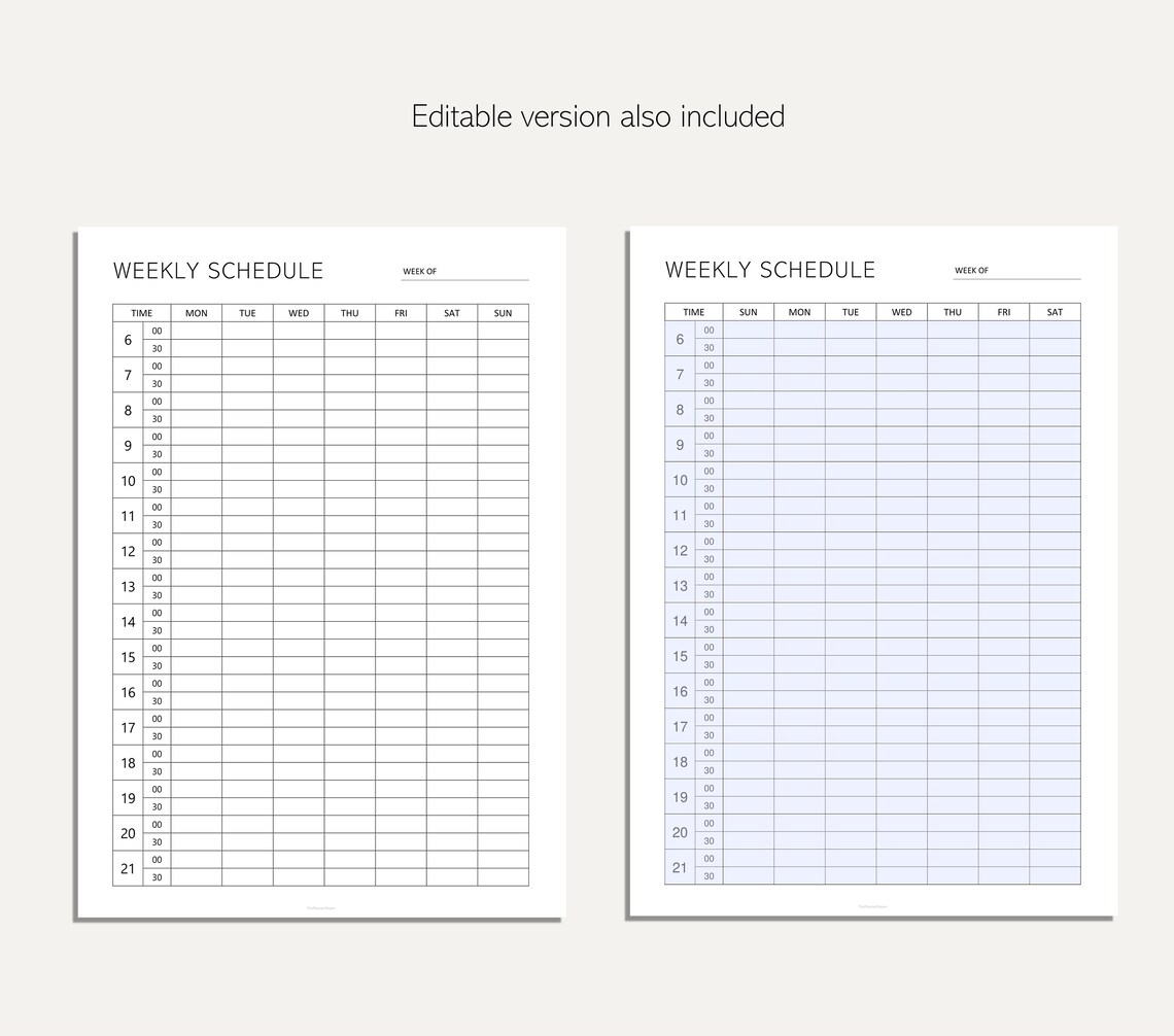 Editable Week Schedule Printable Week Schedule Planner Week Planner ...