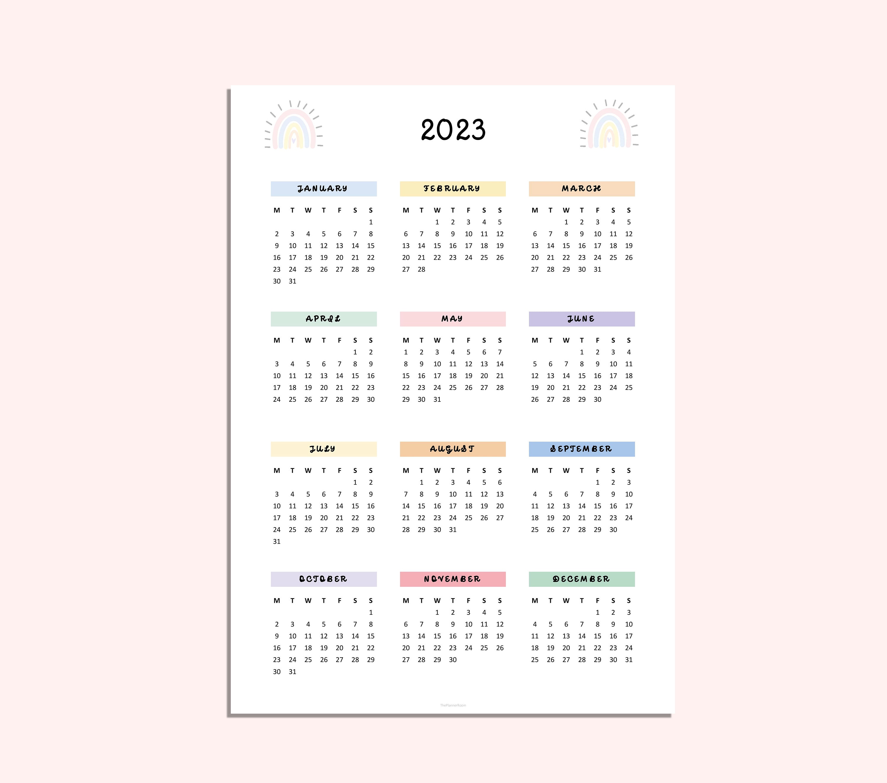2023 Rainbow Calendar 2023 Printable Calendar 2023 Digital - Etsy