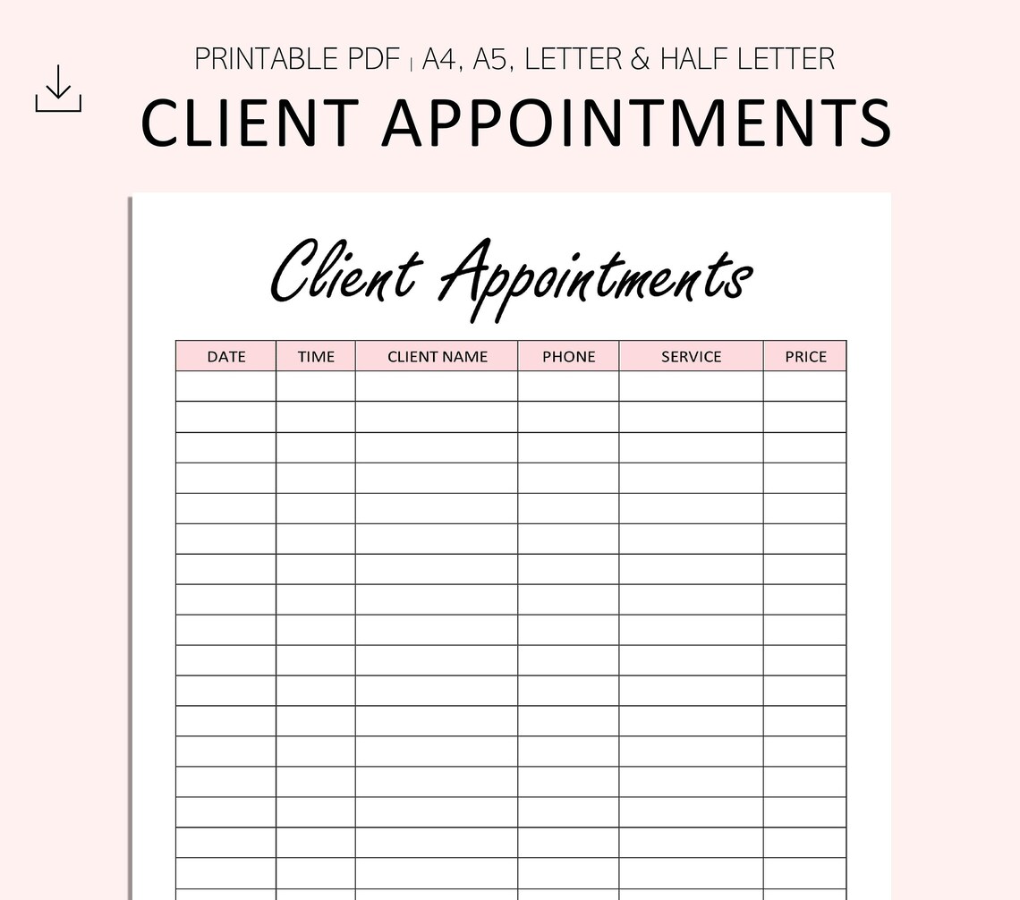 Client Appointment Tracking Printable Tutoring Tracker - Etsy