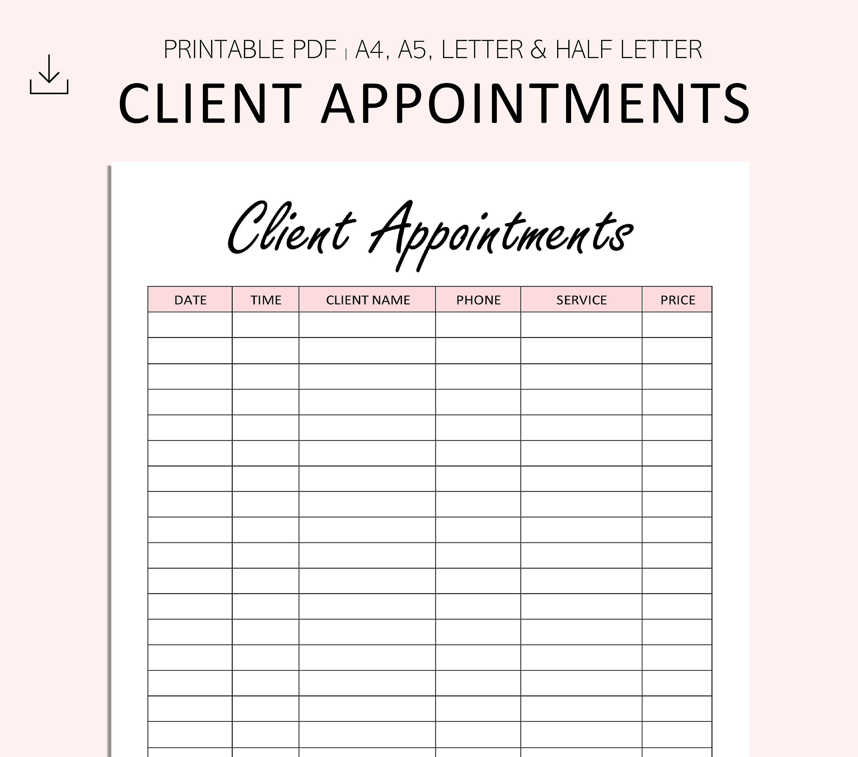 Client Appointment Tracking Printable Tutoring Tracker - Etsy