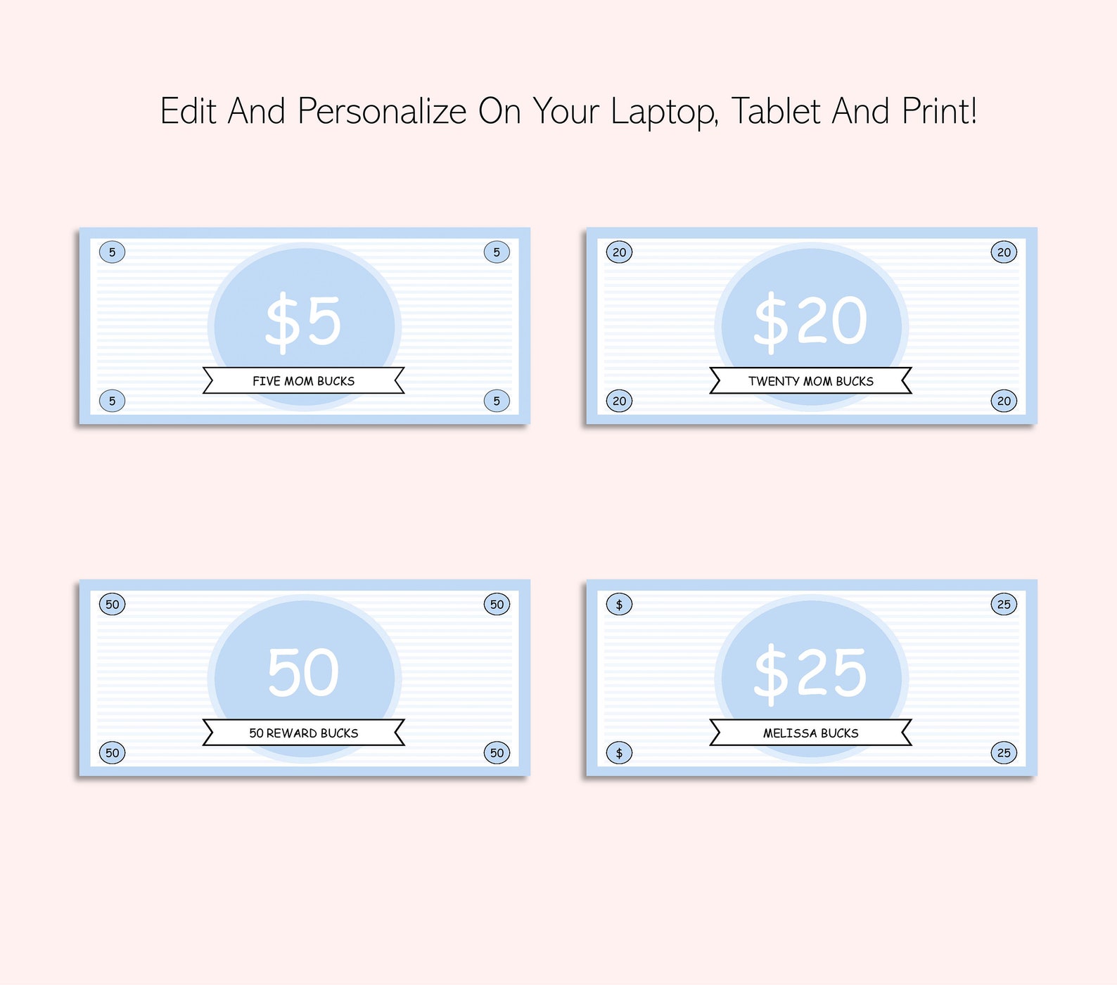 Editable Mom Bucks Behavior Bucks Childrens Reward System Mom Money Kid ...