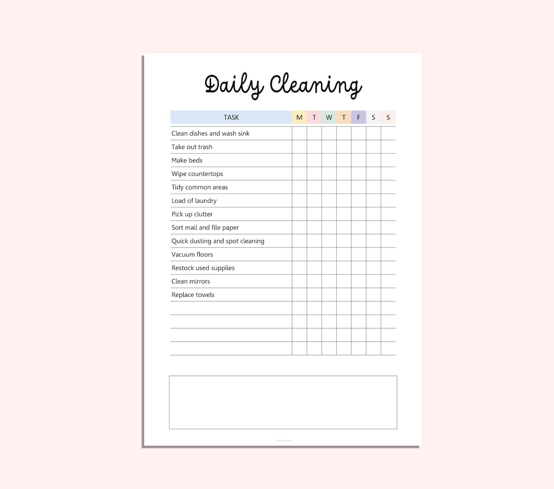 Editable Daily Cleaning Checklist Daily Chores Planner Daily Tasks List ...