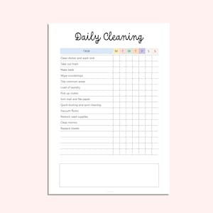 Editable Daily Cleaning Checklist Daily Chores Planner Daily Tasks List ...
