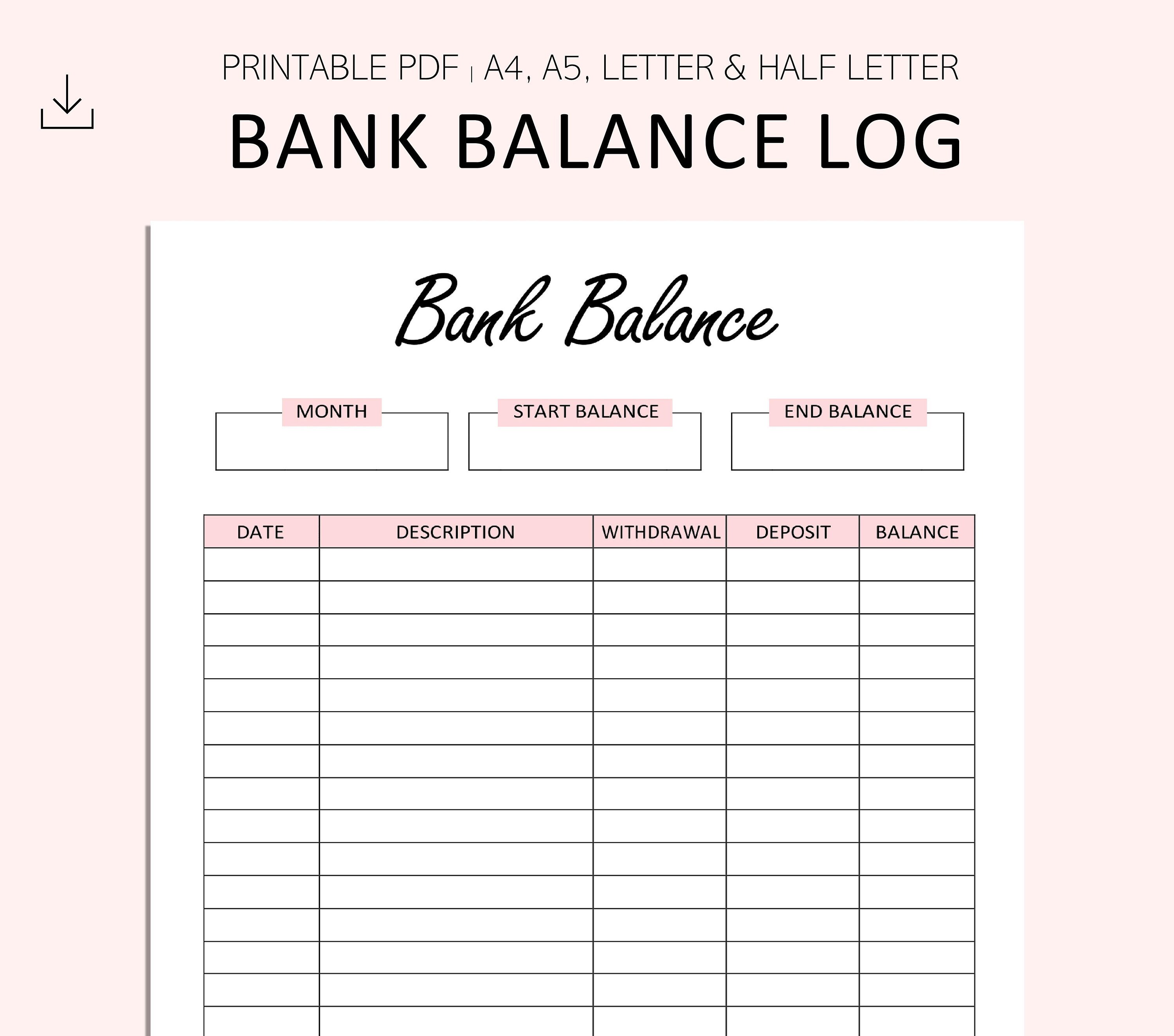 PSD Template Printable Bank Account Information Tracker PDF 8 5 X 11 
