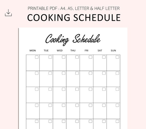 Digital Prints Letter Holiday Planner A4 A5 Cooking Schedule Half ...