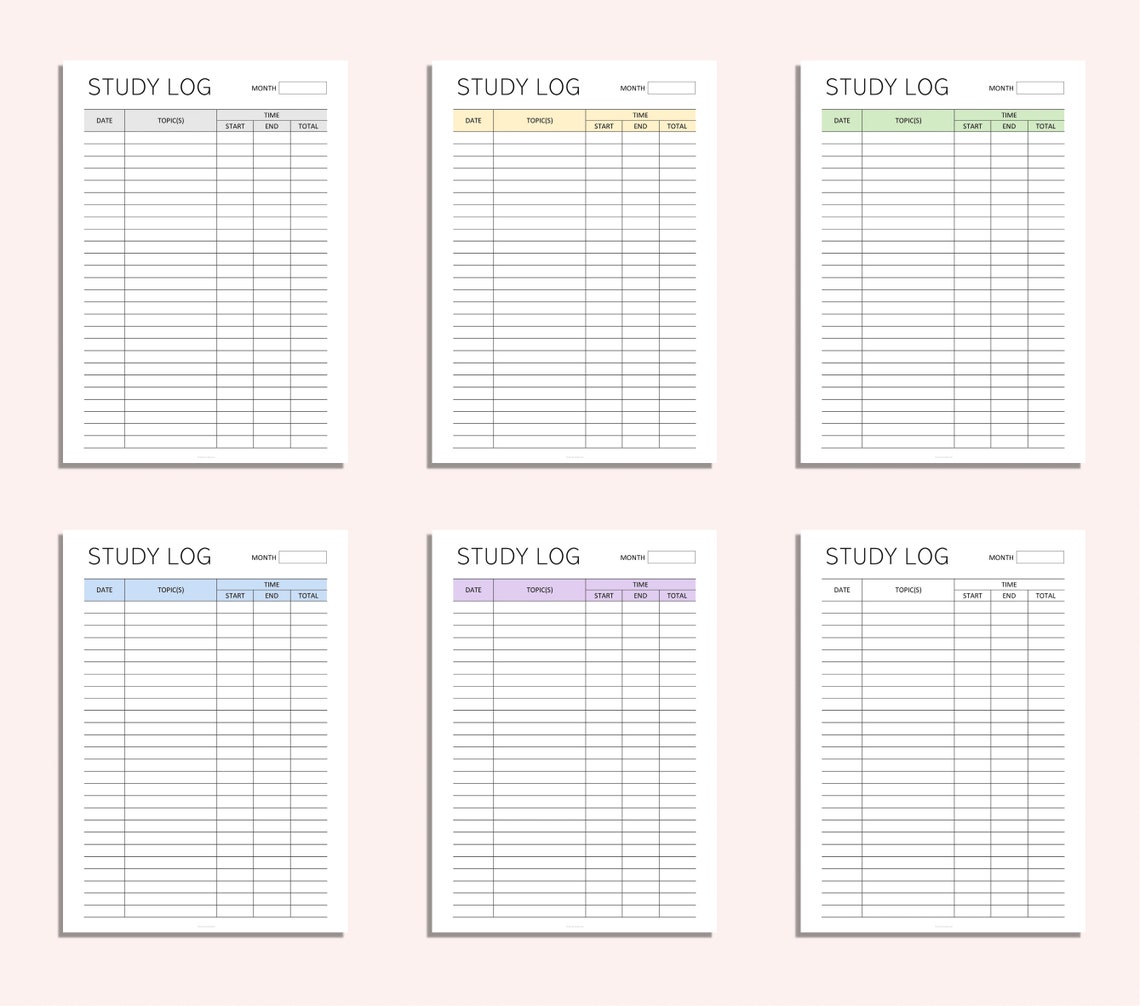 Study Log Printable - Study Hours Tracker - Revision Log - Hours Spent ...