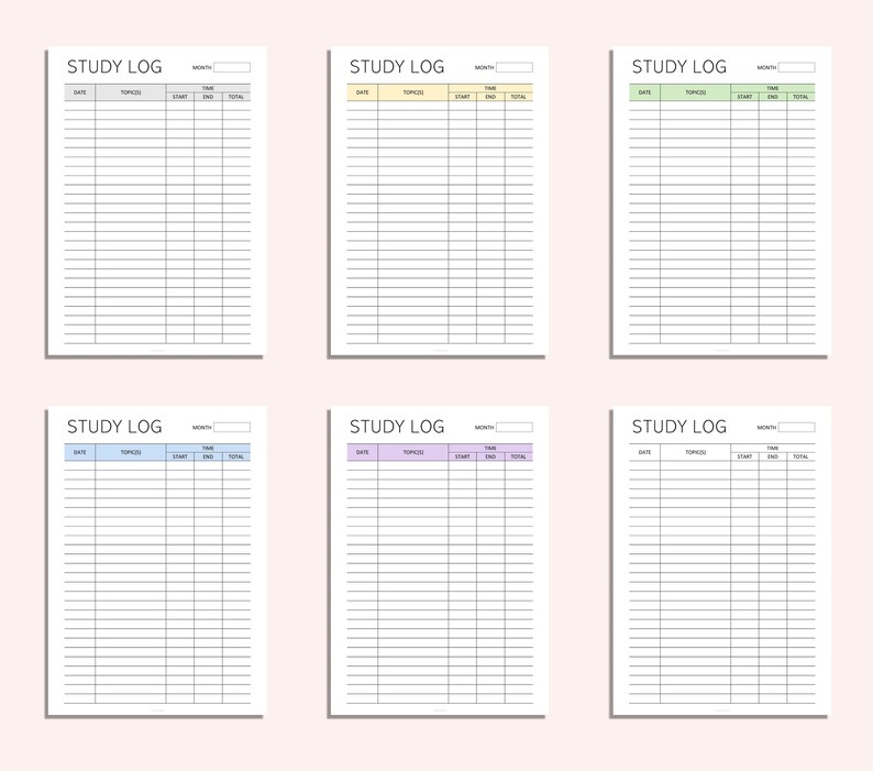 Study Log Printable - Study Hours Tracker - Revision Log - Hours Spent ...