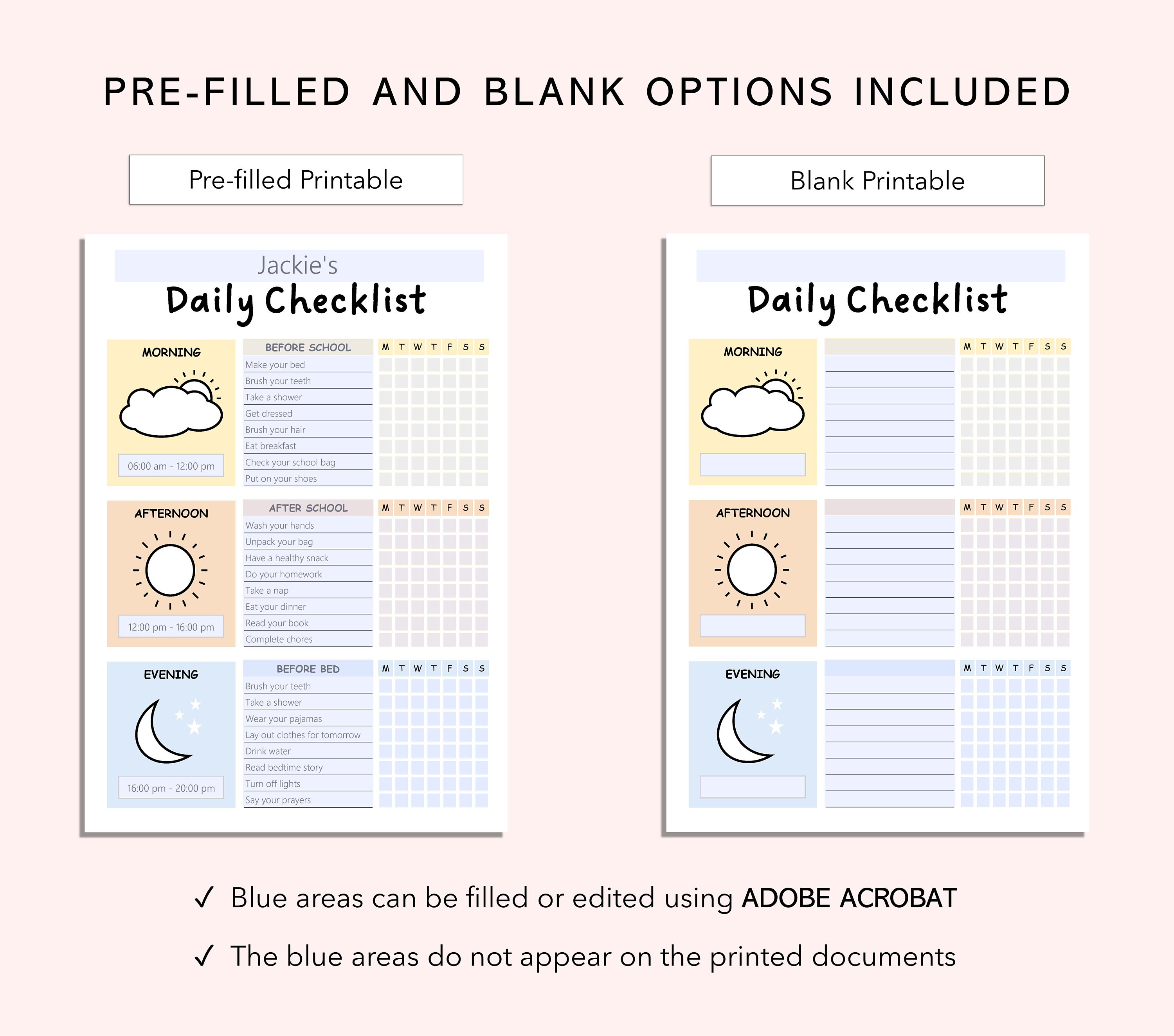 Editable Children's Daily Checklist School Day Checklist Responsibility ...
