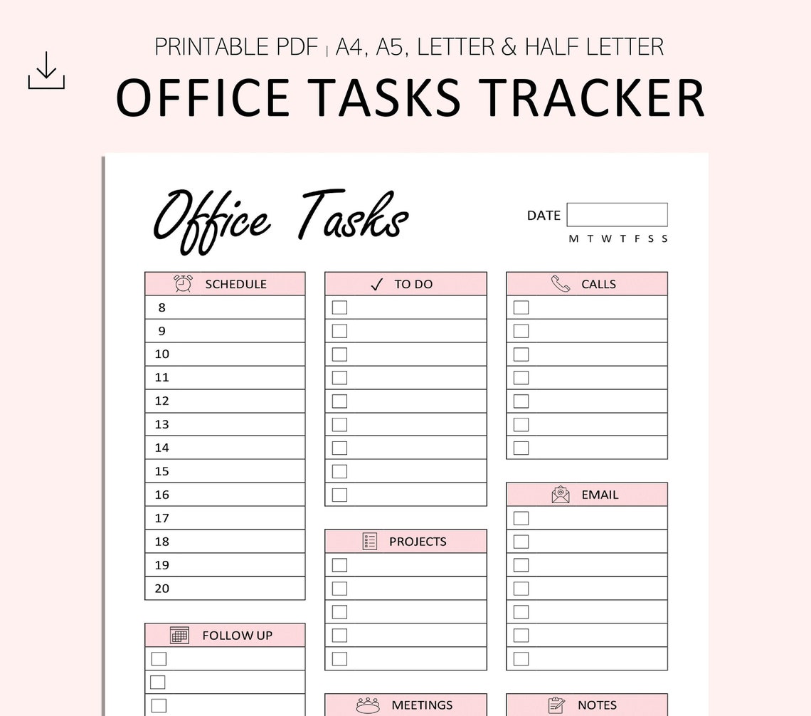 Office Task Tracker Printable - Office Organizer - Work Planner - Work ...