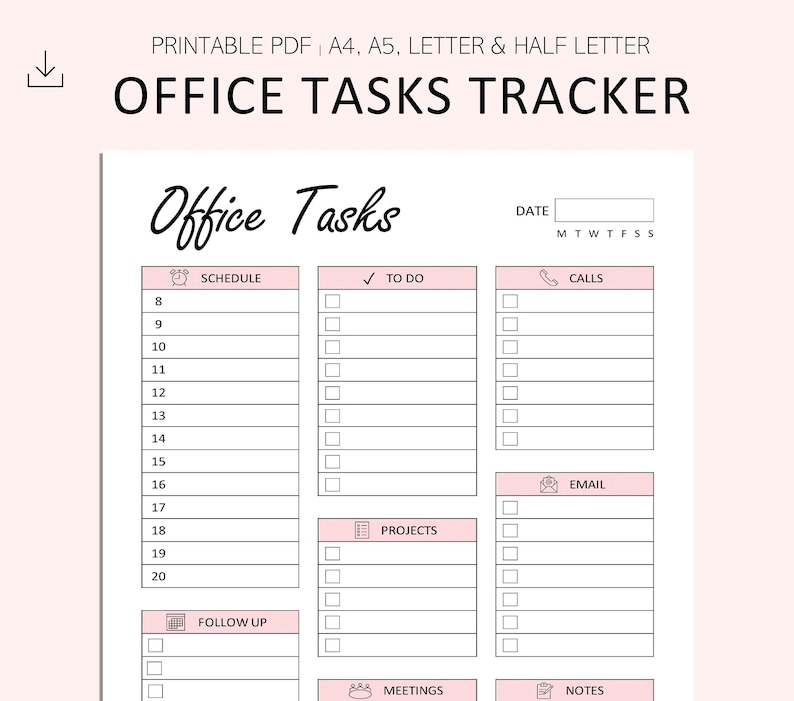Office Task Tracker Printable - Office Organizer - Work Planner - Work ...