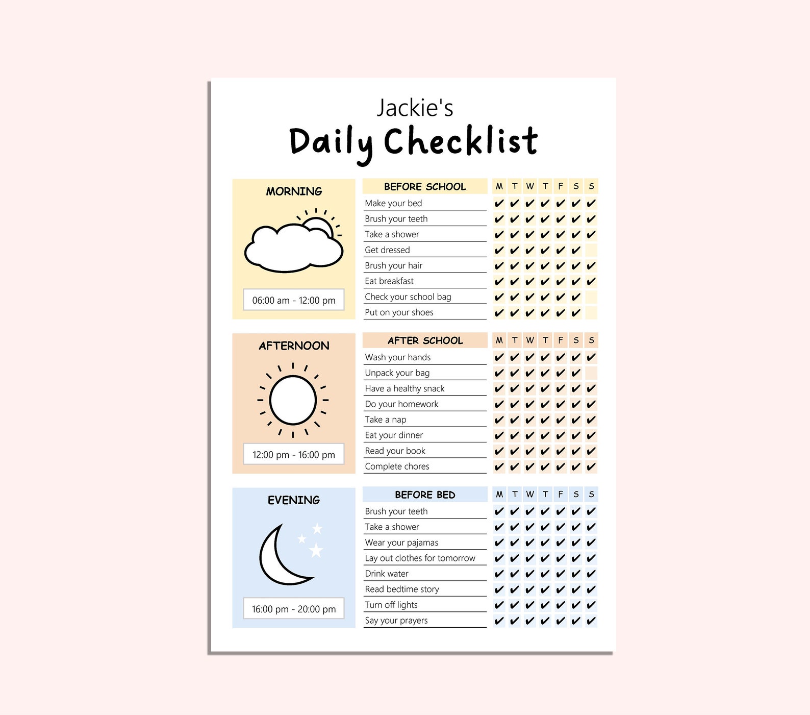 Editable Children's Daily Checklist School Day Checklist Responsibility ...