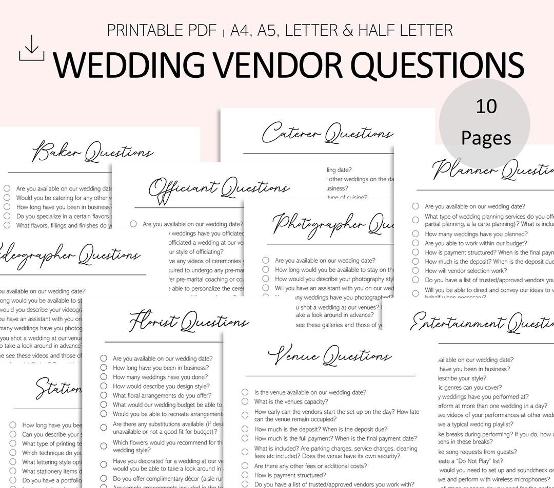 Wedding Question Lists Wedding Vendor Questions Questions to Ask ...