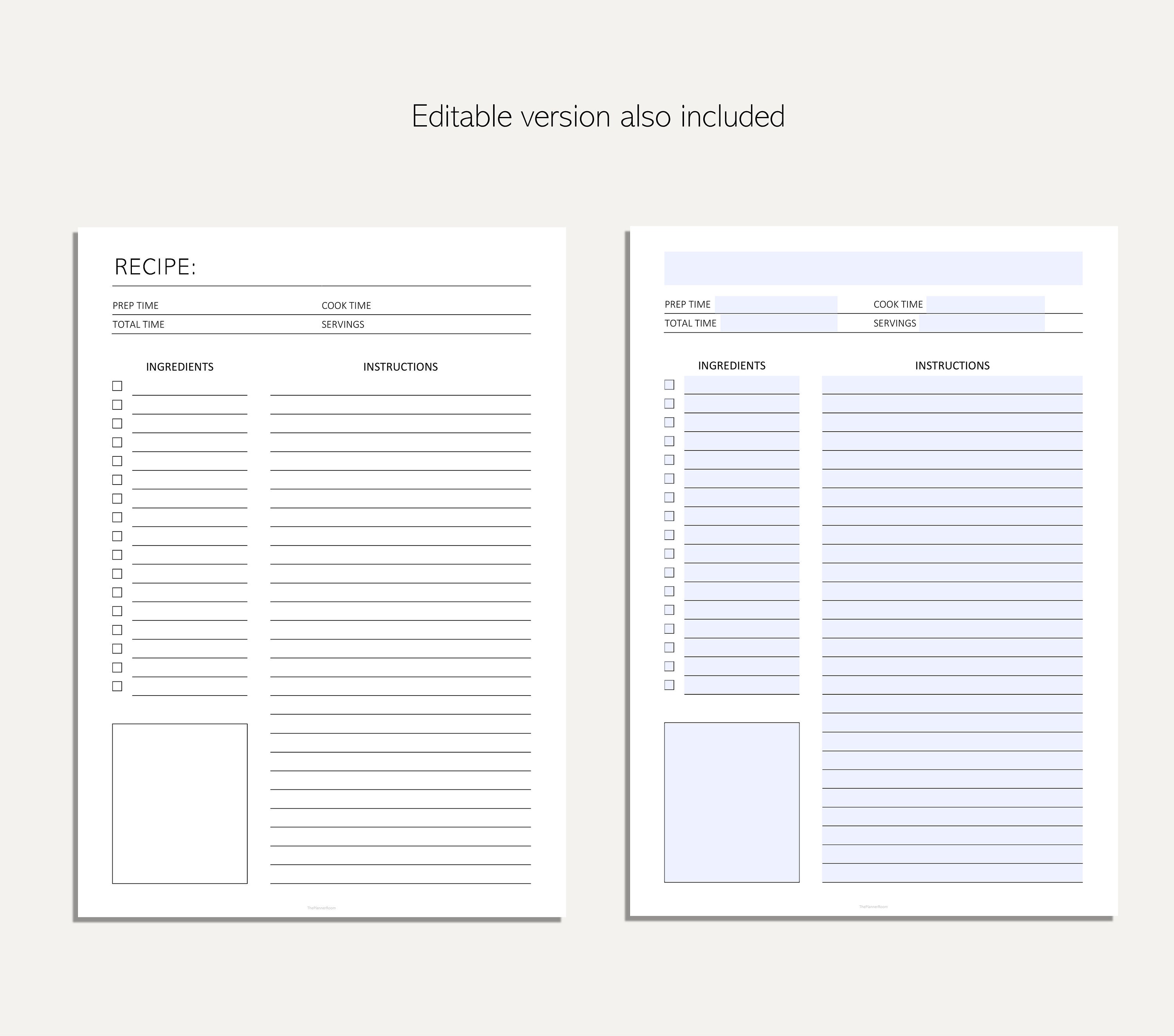 Editable Recipe Sheet Printable Recipe Sheet Recipe Instructions Recipe ...