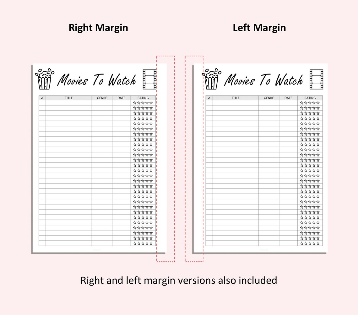 Movies to Watch List Movie Tracker Printable Movie List Printable ...