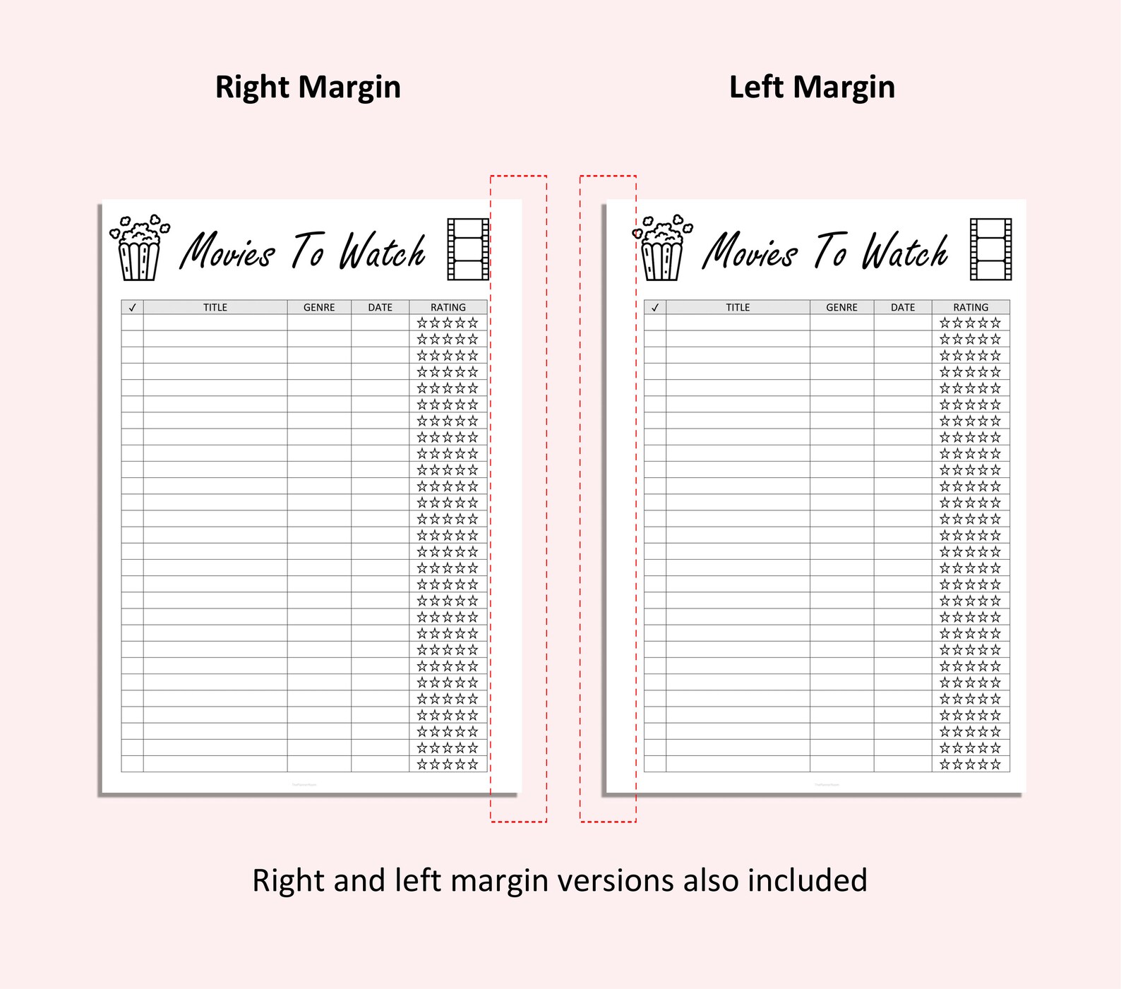 Movies to Watch List Movie Tracker Printable Movie List - Etsy