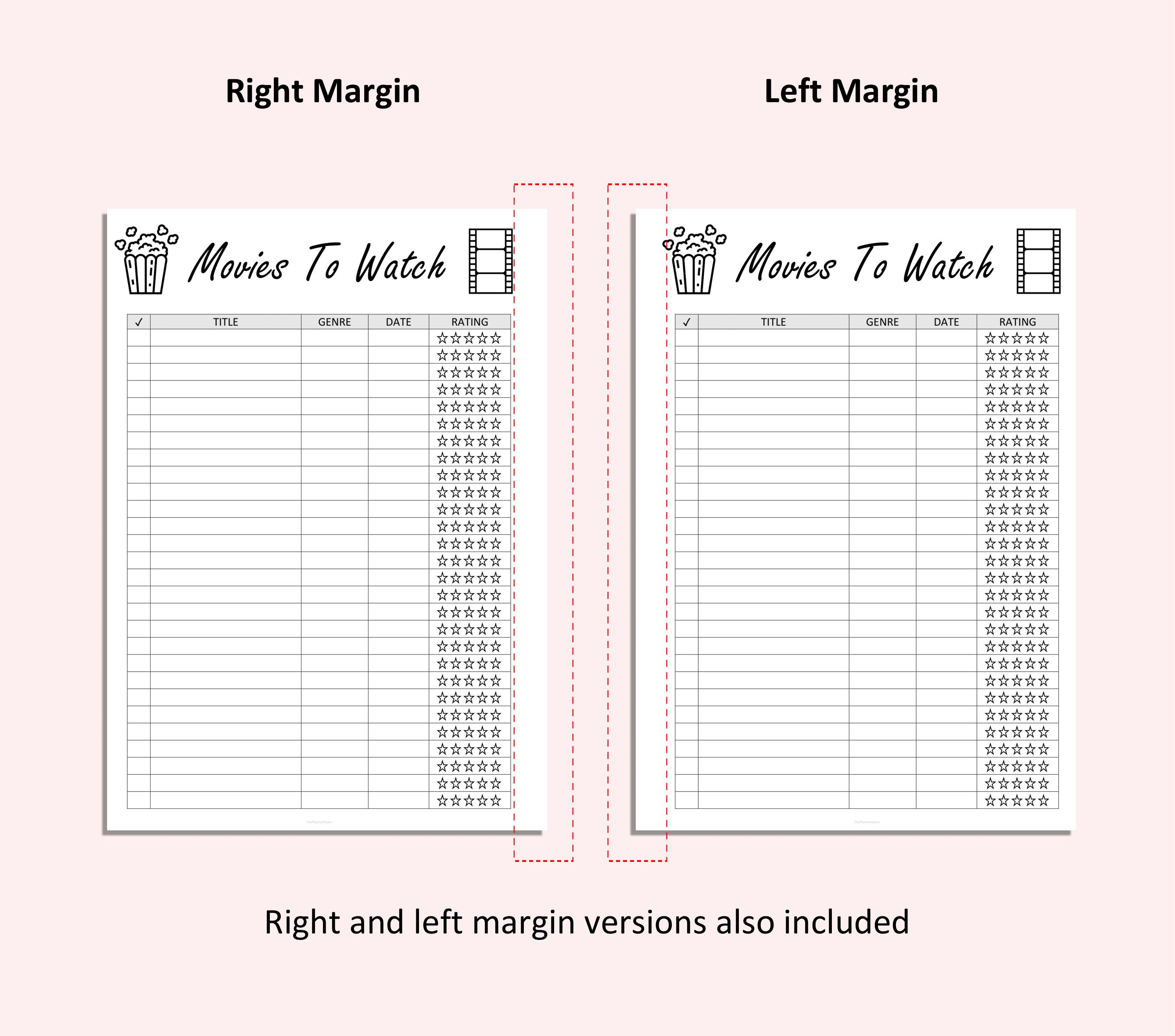 Movies to Watch List Movie Tracker Printable Movie List Printable ...