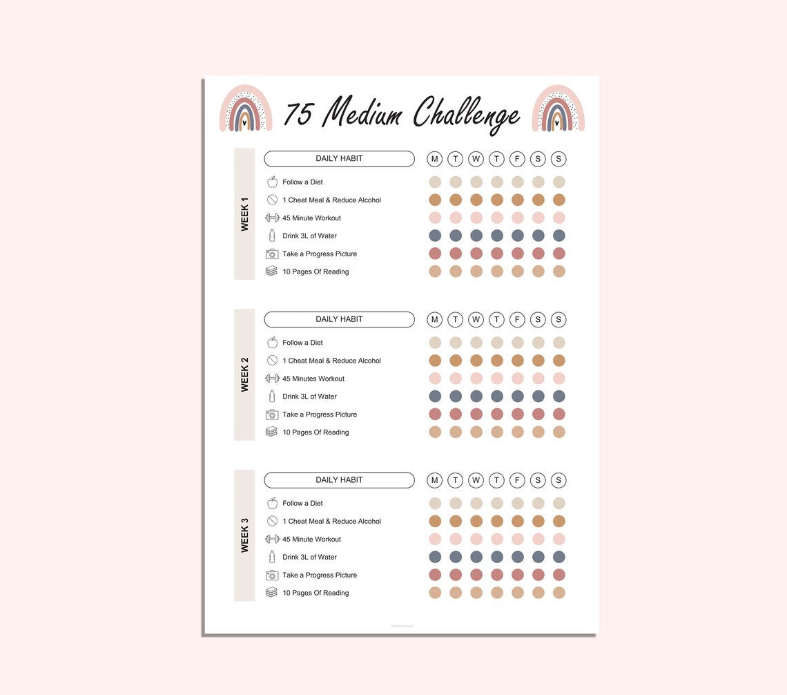 75 Medium Challenge Tracker - Boho 75 Challenge Printable - PDF - A4 ...