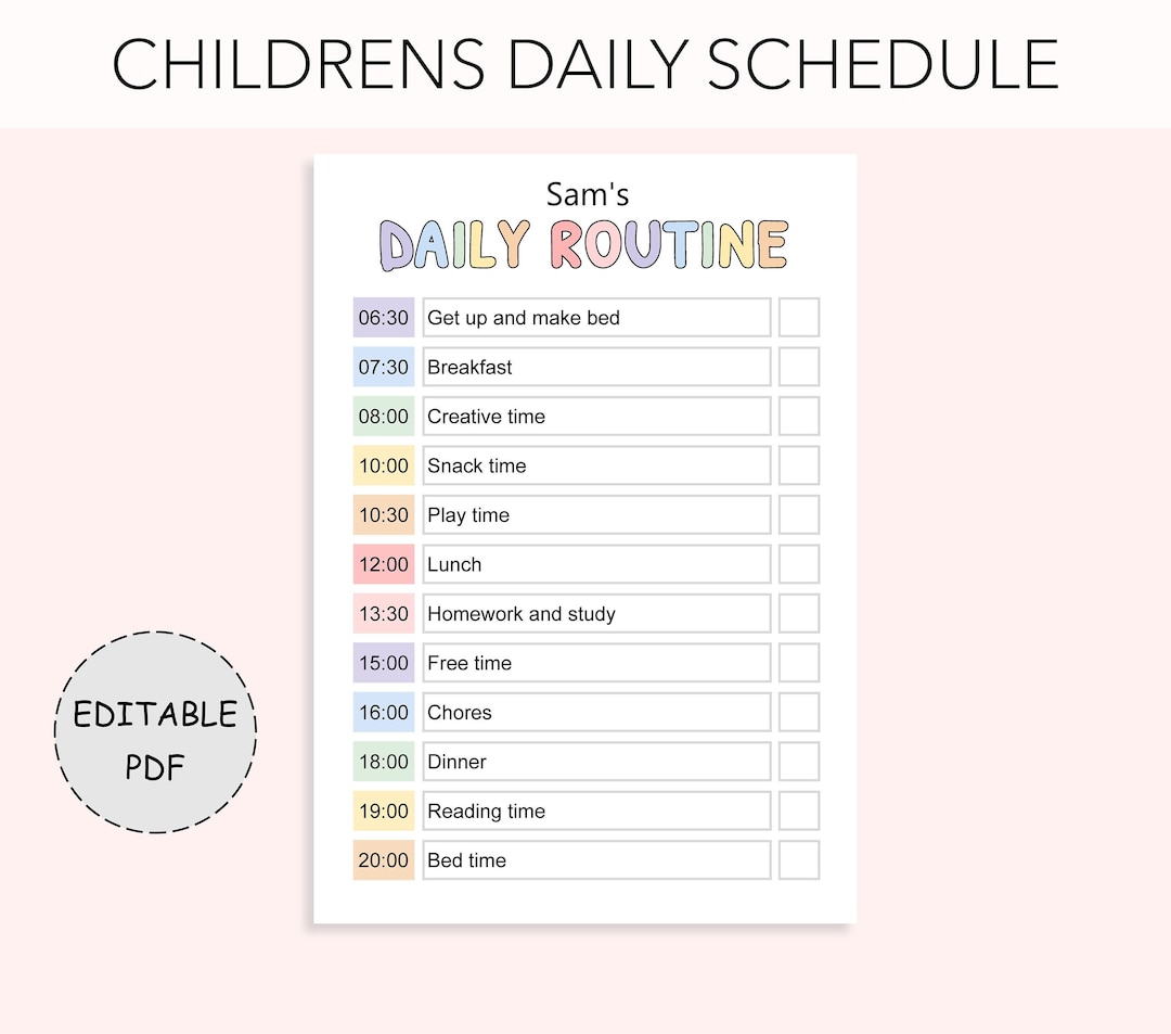 Editable Childrens Daily Schedule Childrens Day Planner - Etsy