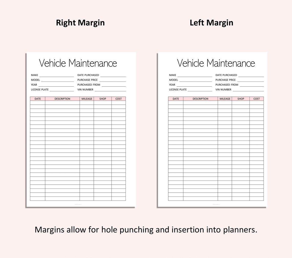 Vehicle Maintenance Log - Vehicle Service Tracker - Vehicle Repairs ...