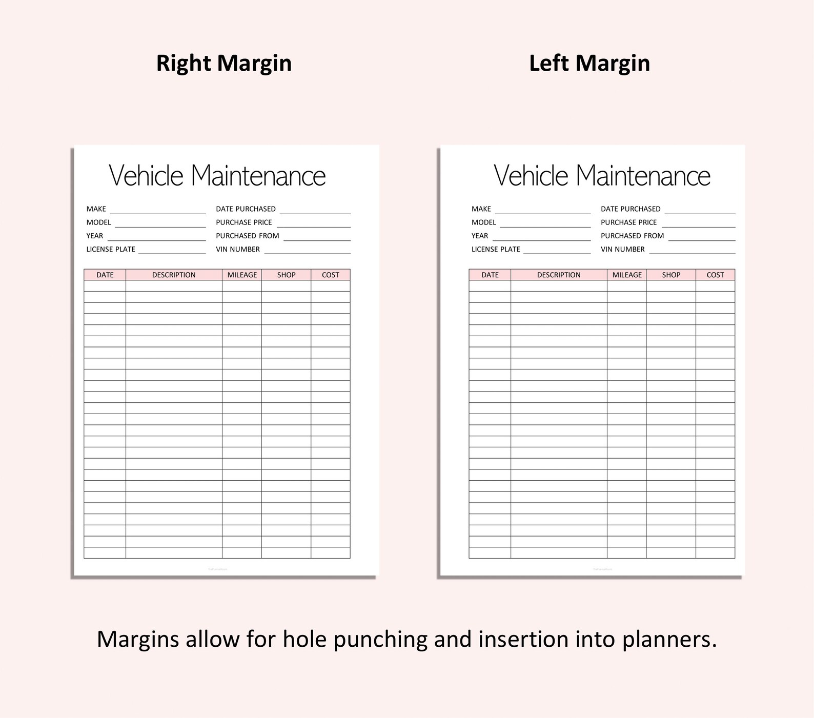 Vehicle Maintenance Log - Vehicle Service Tracker - Vehicle Repairs ...