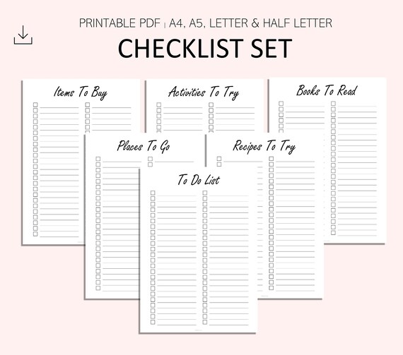 Checklist Set Generic List Printable To Do List Movies To | Etsy