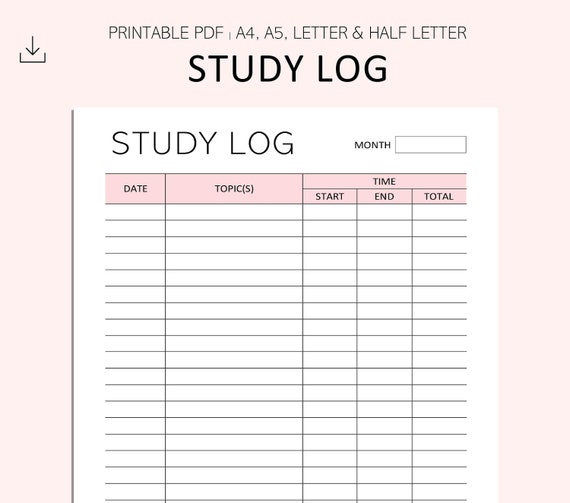Study Log Printable Study Hours Tracker Revision Log - Etsy Canada