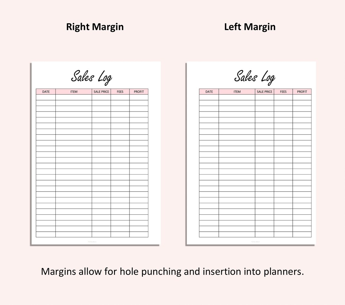 Sales Log Printable Sale Recorder Sale Profits Tracker - Etsy
