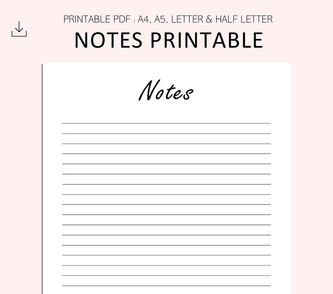 Notes Printable PDF A4 A5 Letter Half Letter - Etsy