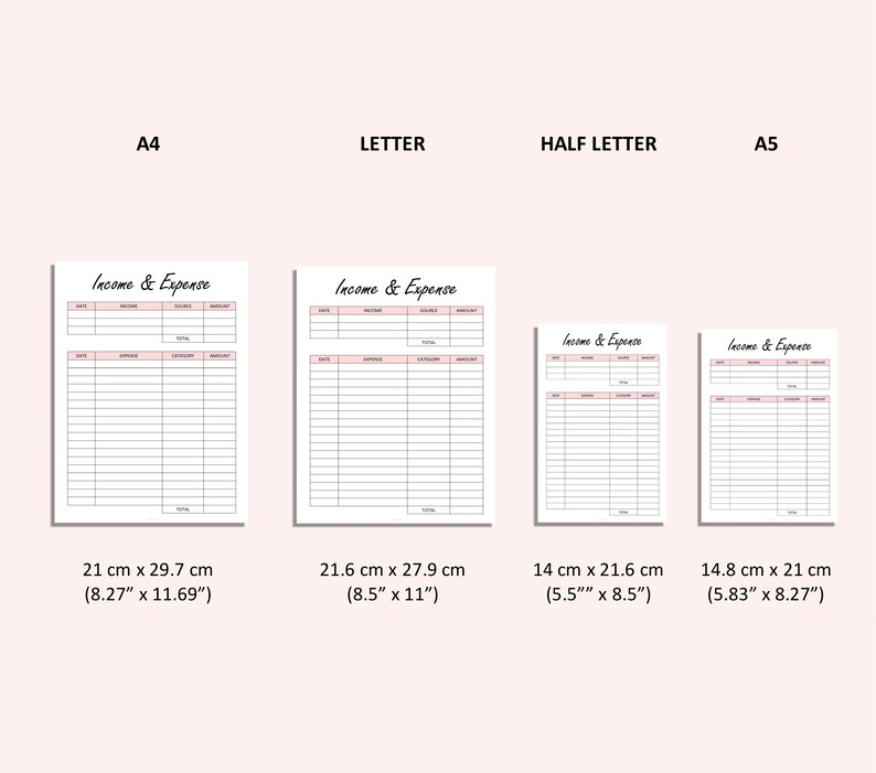 Income and Expense Tracker Printable One Page Minimal | Etsy