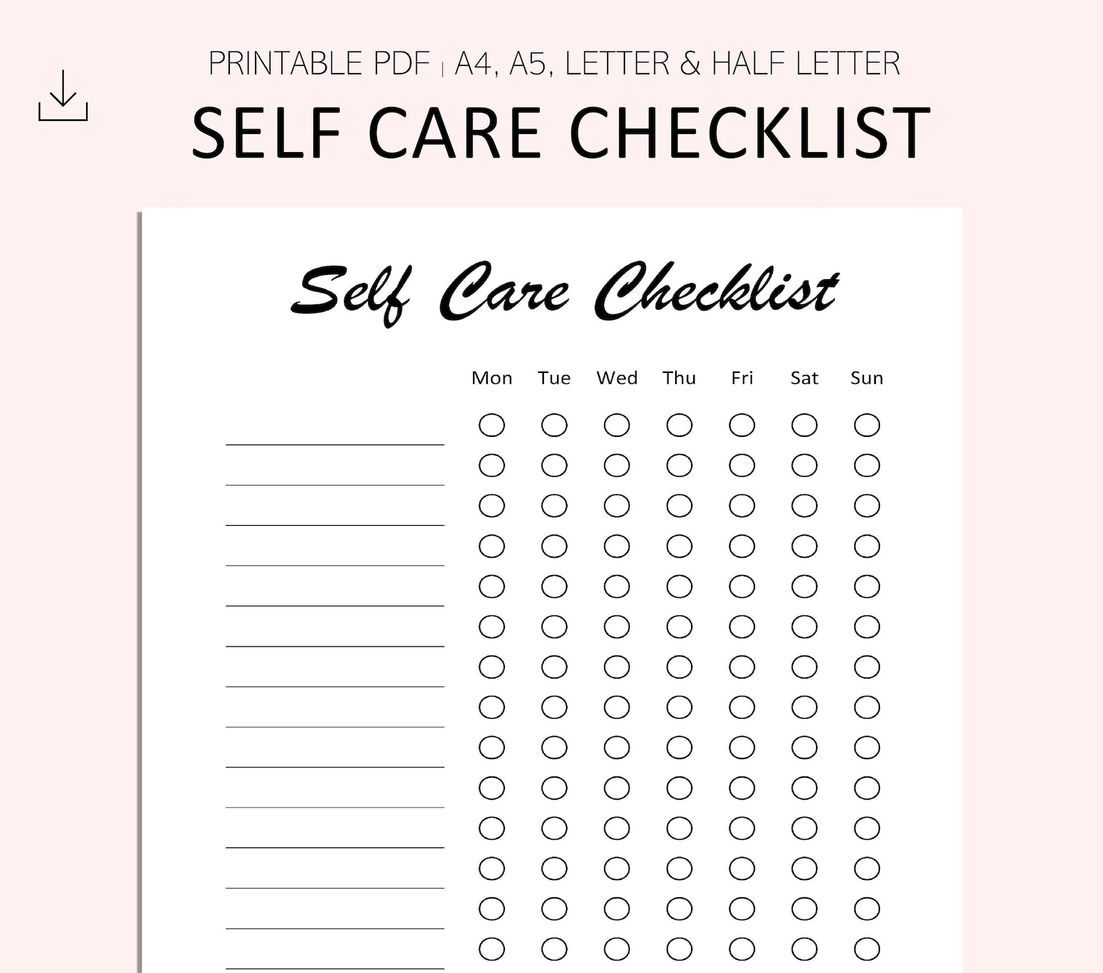 Self Care Checklist Printable PDF Routine Checklist Habit Etsy
