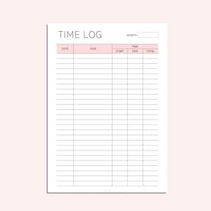 Time Log Printable - Task Tracker - Timesheet Printable - Project Time ...