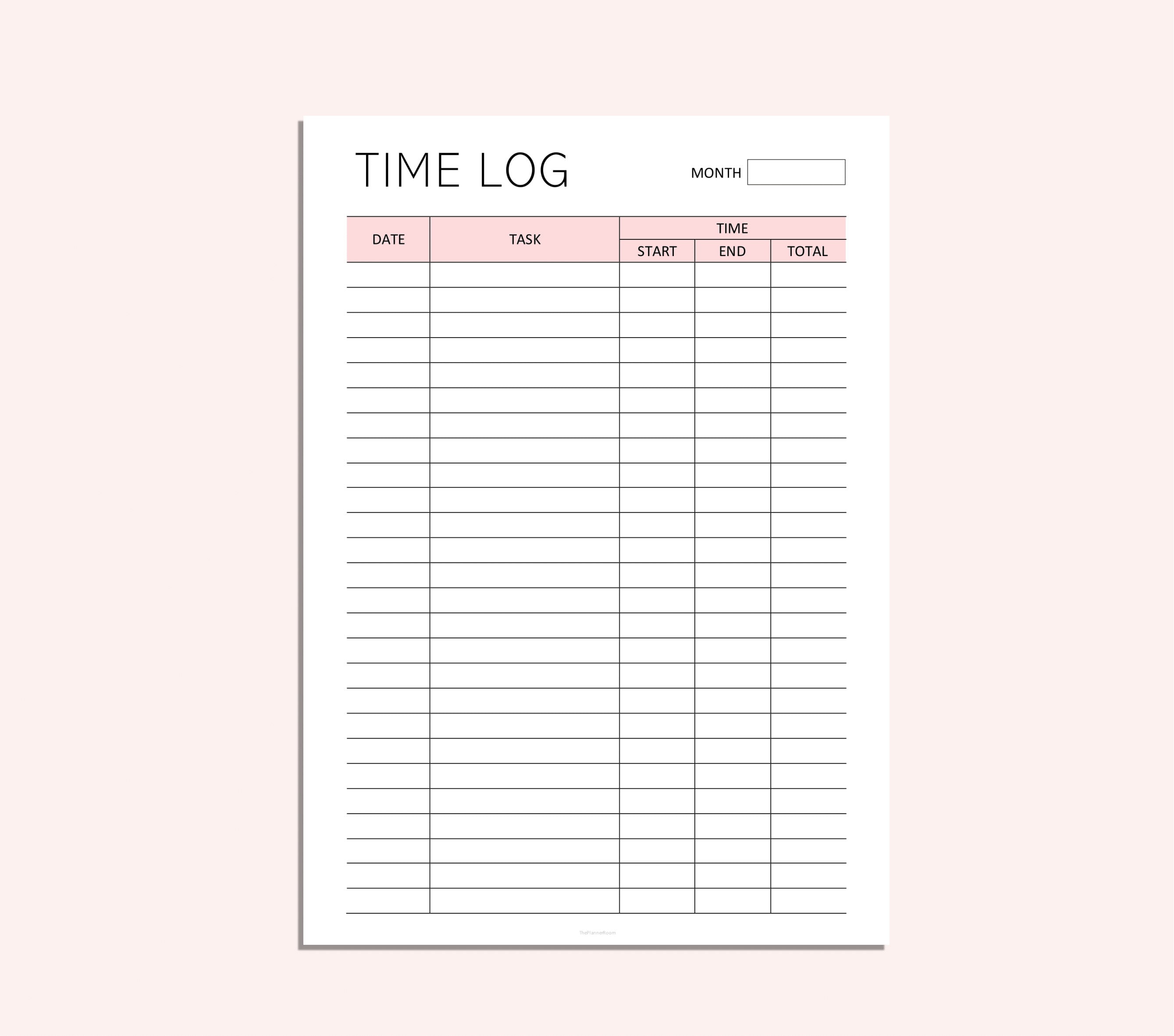 Time Log Printable - Task Tracker - Timesheet Printable - Project Time ...