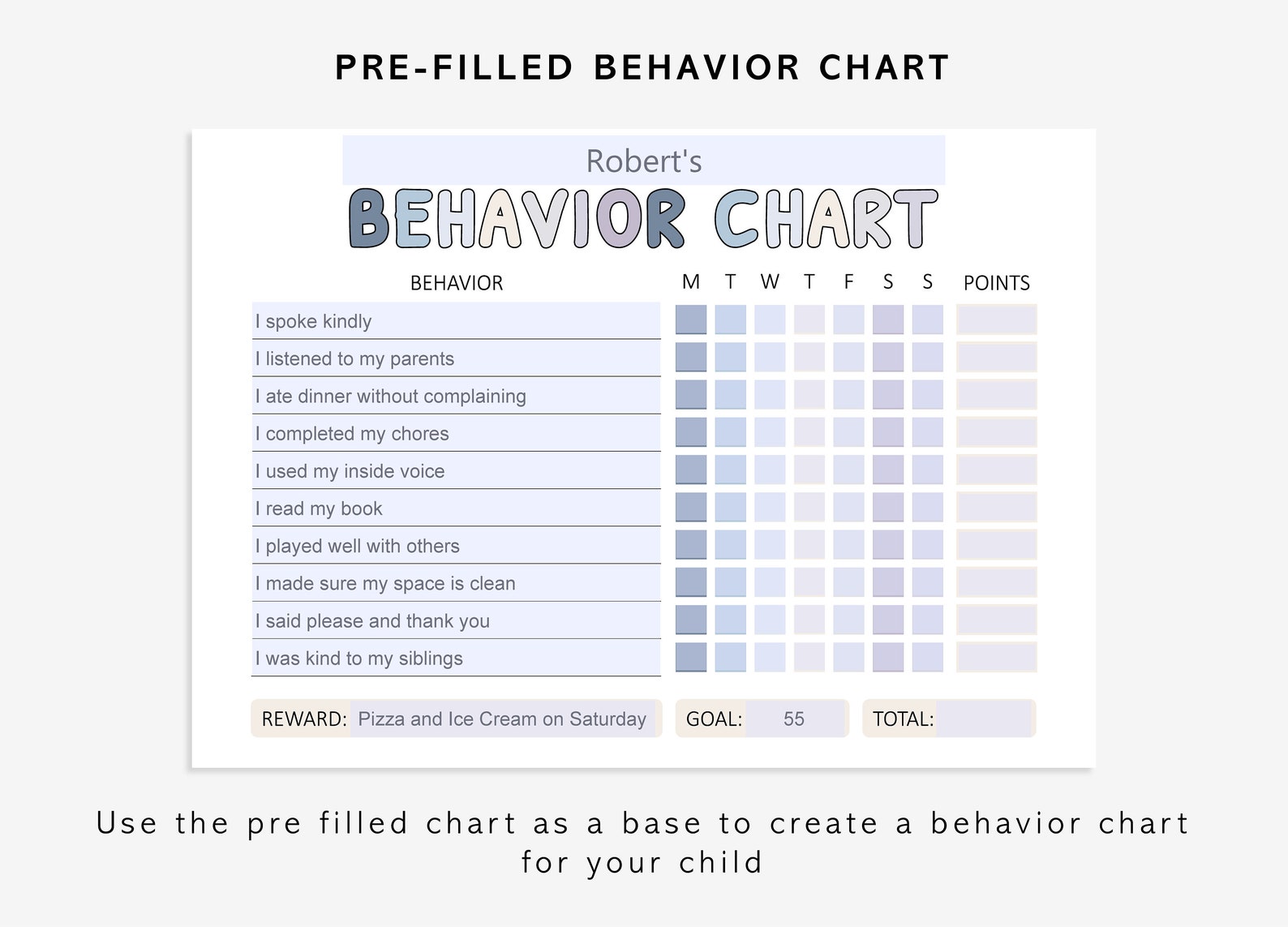 Behavior Chart Children Behavior Tracker Children Behavior Points Chart ...