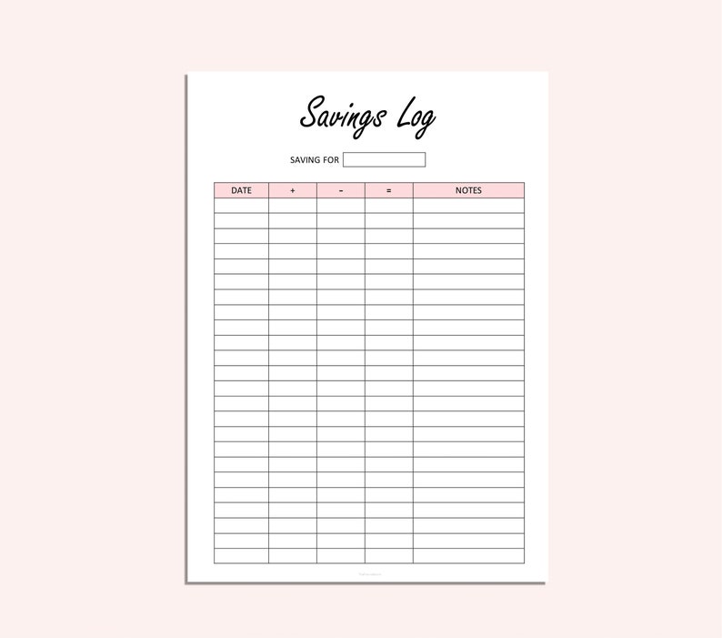 Savings Log Printable Savings Tracker Savings Goal - Etsy