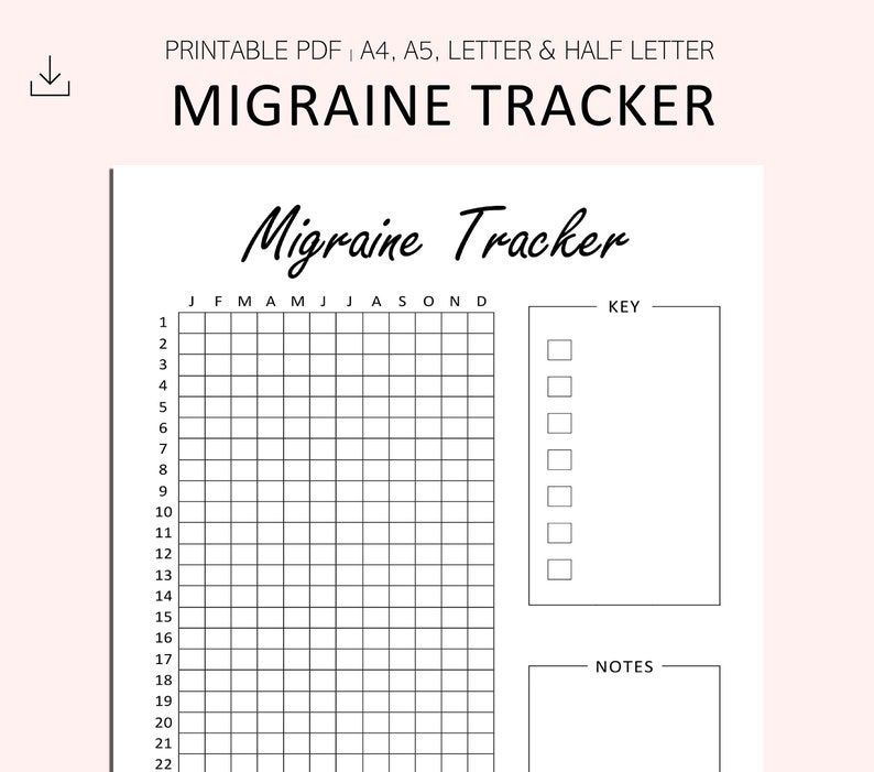 Migraine Tracker Printable Migraine Log Headache Tracker | Etsy