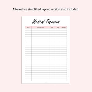 Medical Expenses Tracker Printable Medical Bills Log Hospital Bills PDF ...