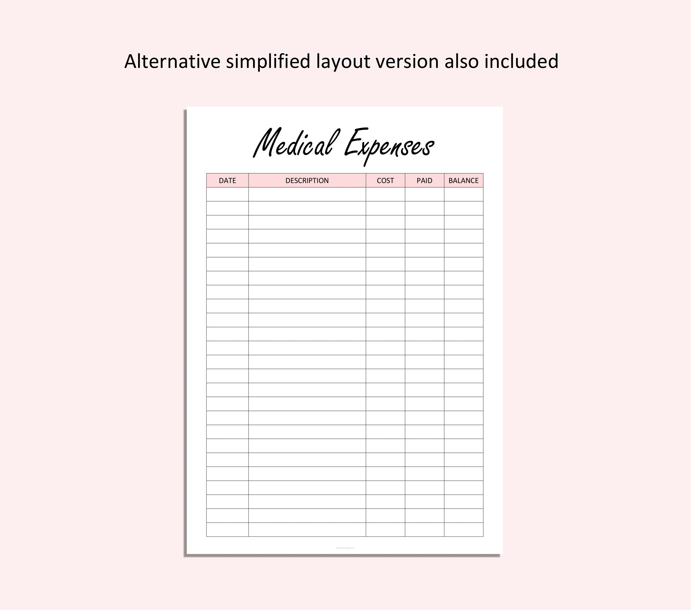 Medical Expenses Tracker Printable Medical Bills Log Hospital Bills PDF ...