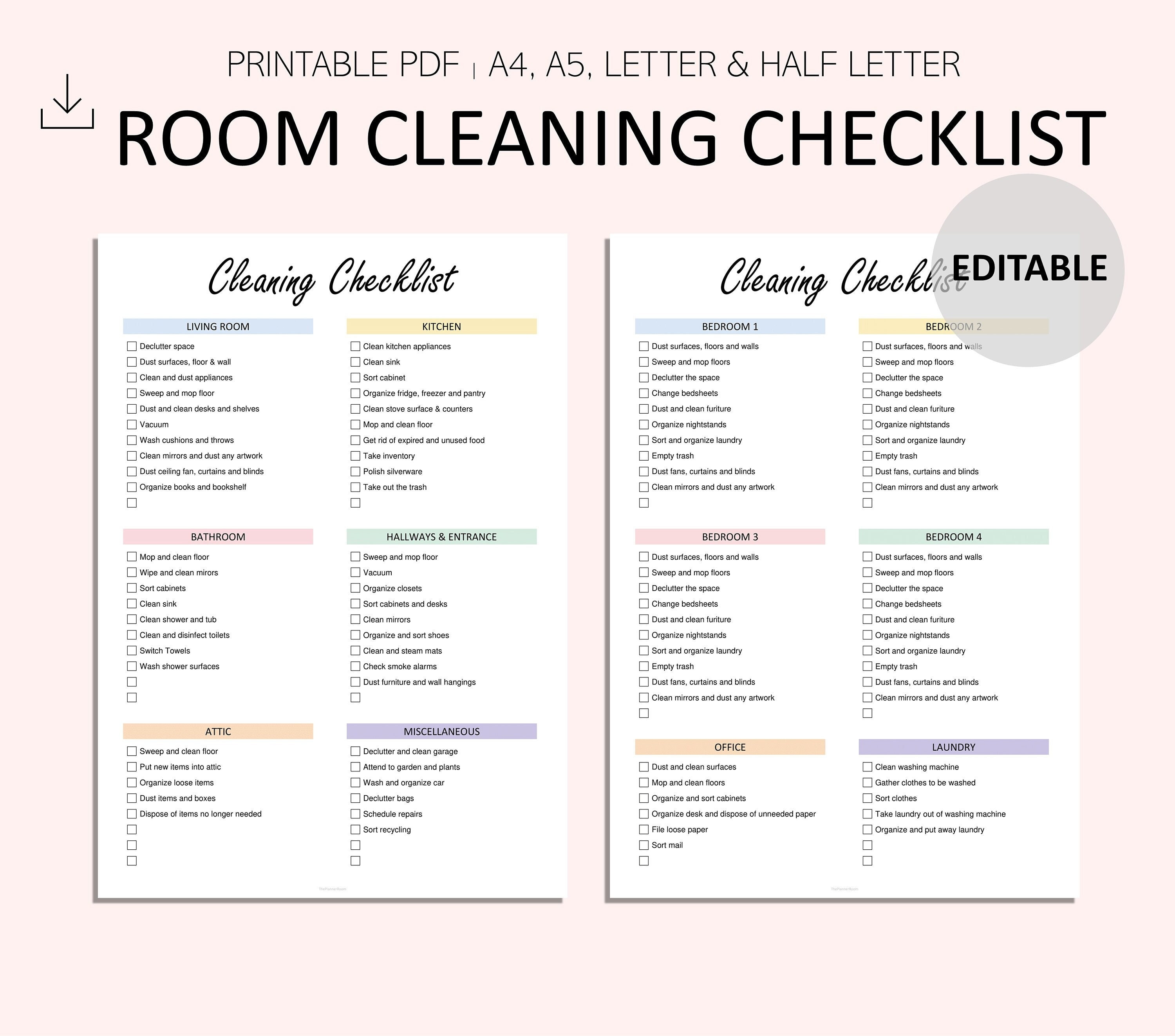 Editable Cleaning Checklist Cleaning Planner Cleaning Checklist ...